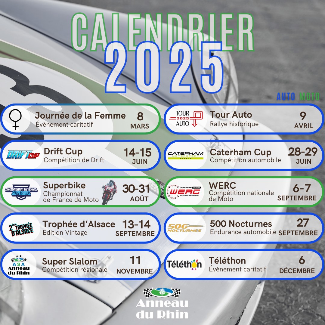 Calendrier 2025 - Circuit de l'Anneau du Rhin | Stage de Pilotage en Alsace